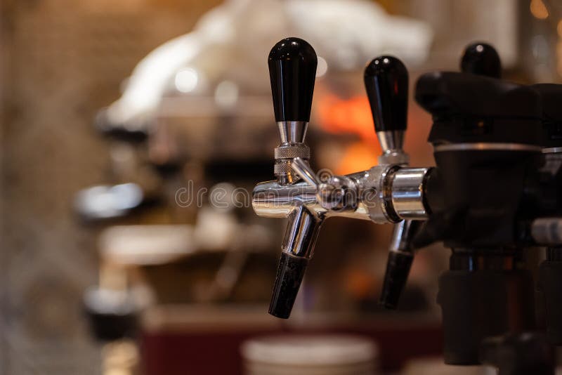 Close Up Beer Taps Background in the Restaurant Stock Photo - Image of ...