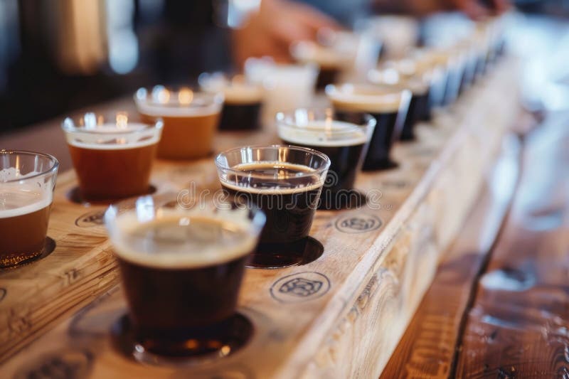 Close-up of Beer Tasting Flight with Assorted Craft Beer Varieties on a ...