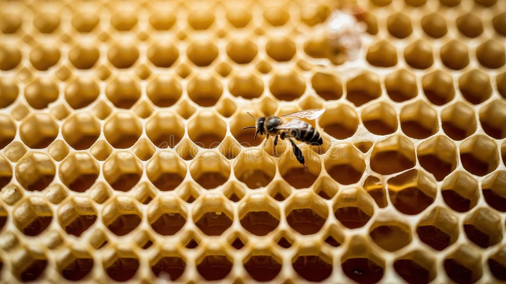Close-Up of Bees on Honeycomb with Hexagonal Cell Patterns Stock ...