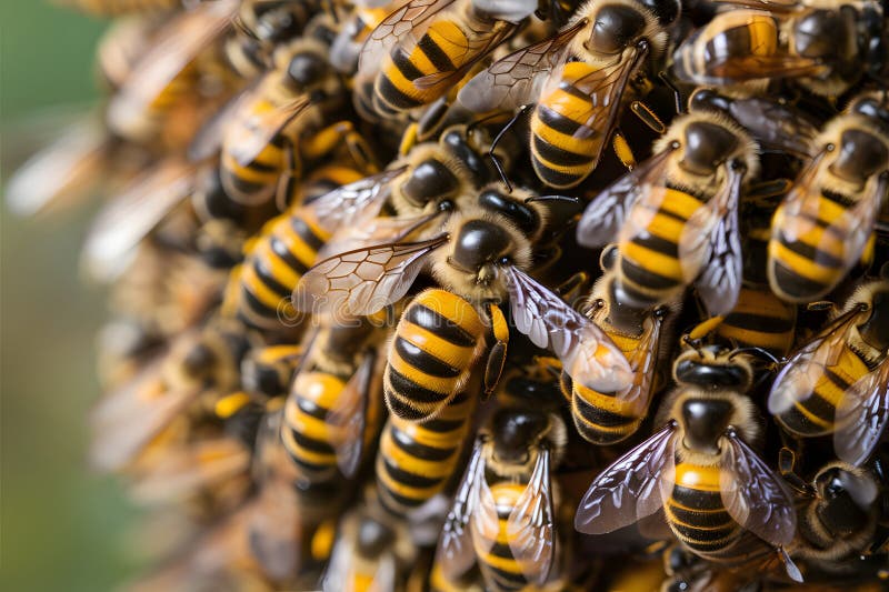 Close Up of Bees with Striped Patterns, Transparent Wings, Natural ...