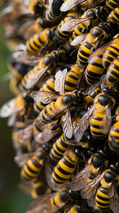 Close Up of Bees with Striped Patterns, Transparent Wings, Natural ...