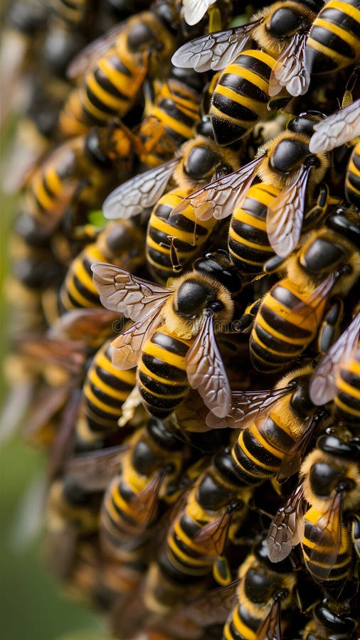 Close Up of Bees with Striped Patterns, Transparent Wings, Natural ...