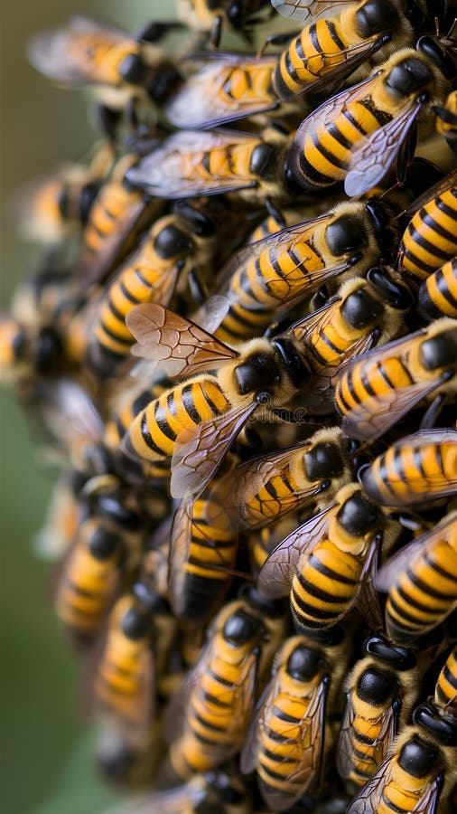 Close Up of Bees with Striped Patterns, Transparent Wings, Natural ...