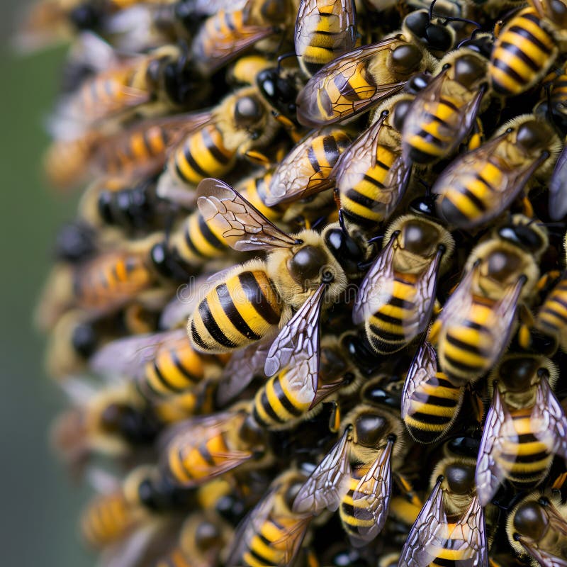 Close Up of Bees with Striped Patterns, Transparent Wings, Natural ...