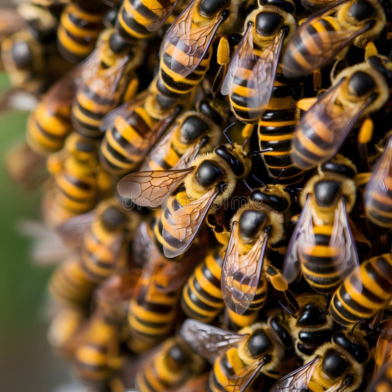 Close Up of Bees with Striped Patterns, Transparent Wings, Natural ...