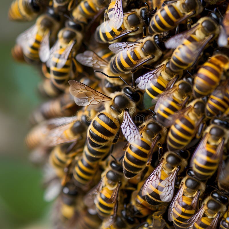 Close Up of Bees with Striped Patterns, Transparent Wings, Natural ...