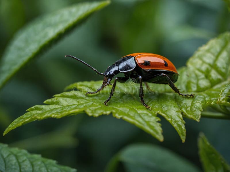 Close Up Beetle on a Leaf, Beetle Insect. Stock Illustration ...