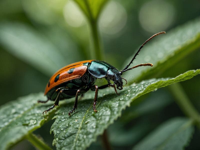 Close Up Beetle on a Leaf, Beetle Insect Stock Illustration ...