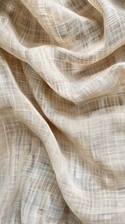 Close-up of a Beige Fabric with a Subtle Grid Texture, Draped in ...