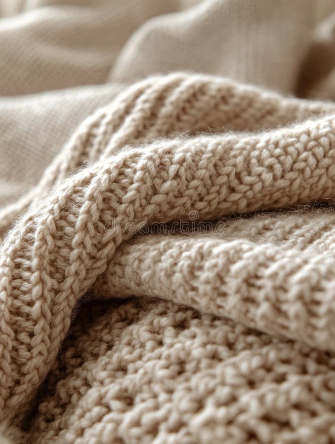 Close-up of Beige Knitted Fabric with Textured Patterns. Stock Image ...