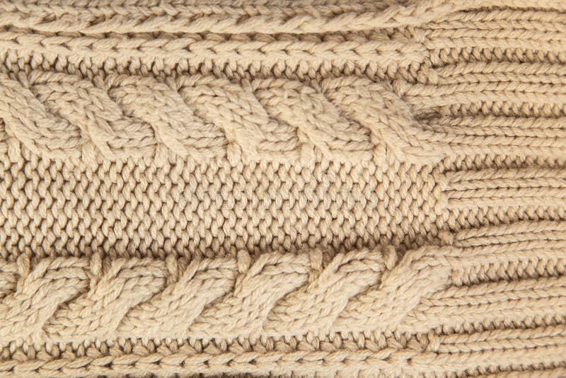 Close Up of Beige Knitted Winter Sweater with Pattern As Textured ...