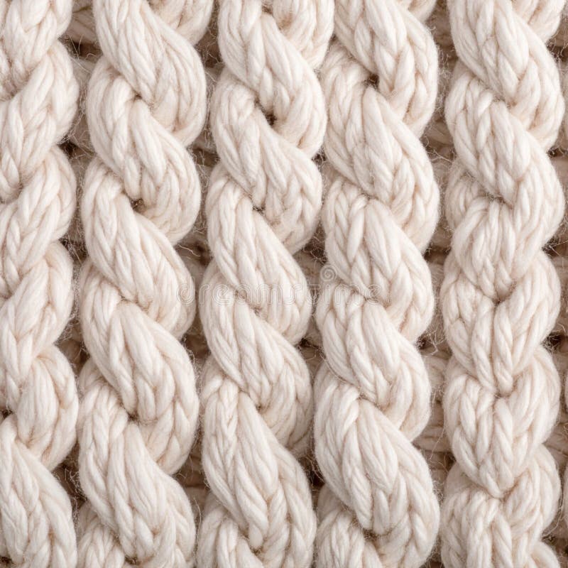 Close Up Beige Knitted Wool Texture with Cable Braid Pattern and Soft ...