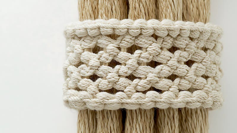 Close-up of Beige Macrame Cord Detail with Textured Knots and Woven ...