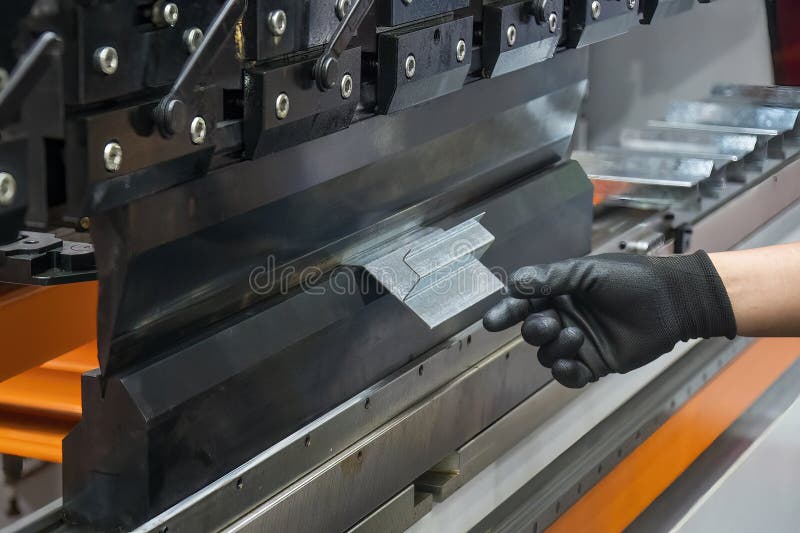 Close Up the Bending Machine Operator Hold the Sheet Metal Parts with ...