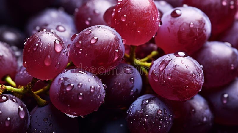 Close-up of Berries of Dark Bunch of Grape with Water Drops. Stock ...