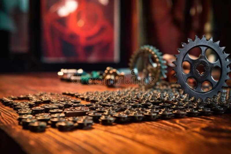 Close-up of Bicycle Chain and Gears on Table Stock Illustration ...