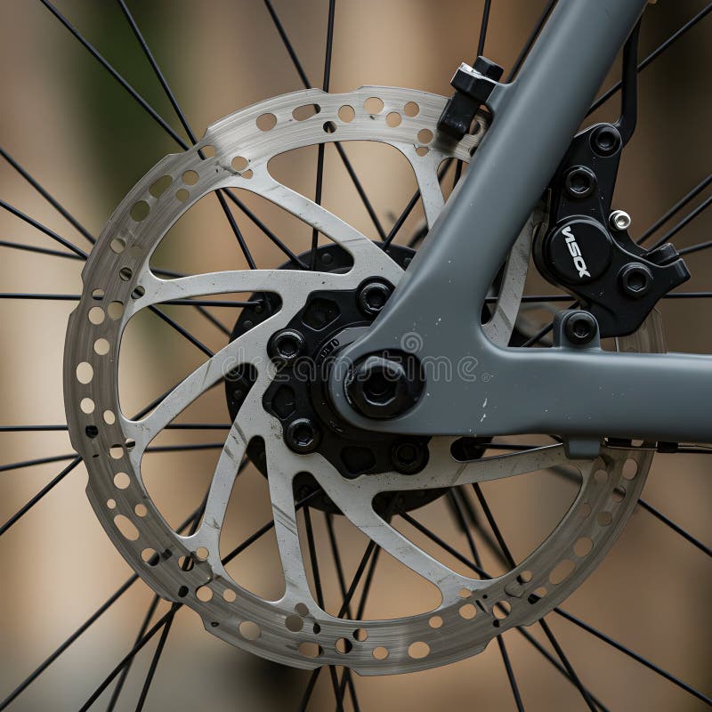 Close-up of a Bicycle Disc Brake System. Features a Metallic Rotor ...