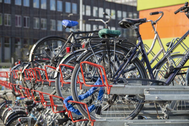 Close Up of a Bicycle Rack at the Rai Train Station 20-4-2019 Editorial ...