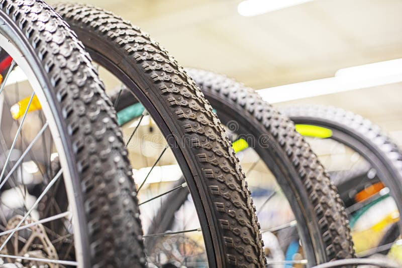 Close-up of Bicycle Wheels in a Sports Store. Stock Image - Image of ...