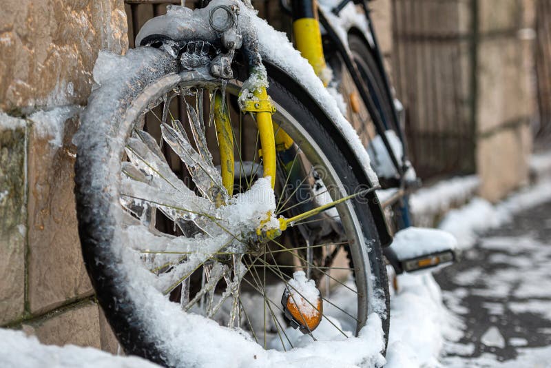 Close-up of a Bicycle Wrapped in Ice and Icicles Stock Photo - Image of ...