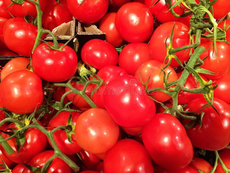 Close Up of a Big Box of Tomatoes at the Super Market Stock Photo ...