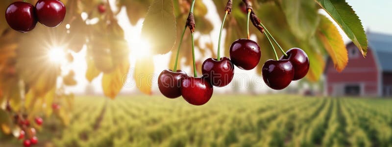 Close Up on Big Cherries Hanging on a Cherry Tree Branch. Stock Photo ...