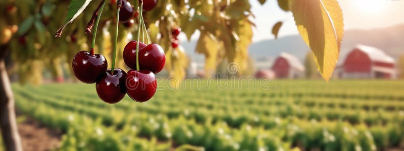 Close Up on Big Cherries Hanging on a Cherry Tree Branch. Stock Photo ...