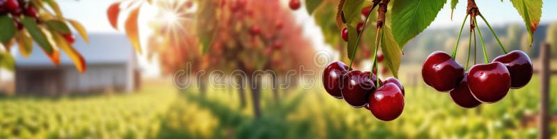 Close Up on Big Cherries Hanging on a Cherry Tree Branch. Stock Image ...