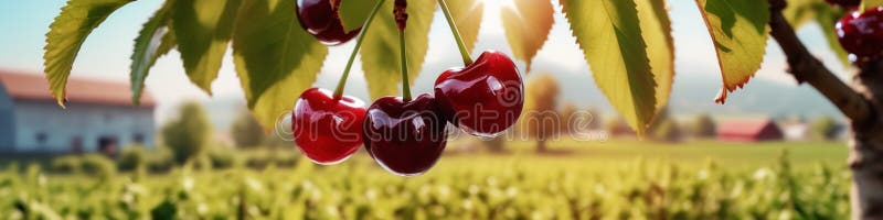 Close Up on Big Cherries Hanging on a Cherry Tree Branch. Stock Photo ...