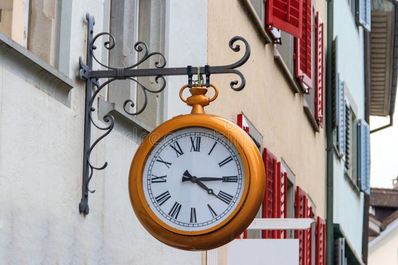 Close-up of Big Clock on Building in Switzerland Stock Photo - Image of ...