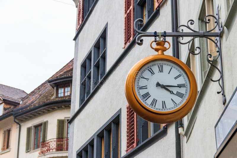 Close-up of Big Clock on Building in Switzerland Stock Photo - Image of ...