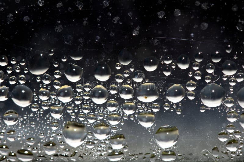Close Up of Big Floating Water Bubbles on Glass after the Rain Stock ...