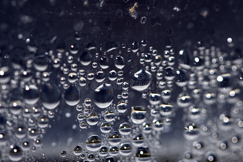 Close Up of Big Floating Water Bubbles on Glass after the Rain Stock ...