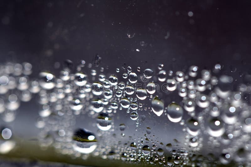 Close Up of Big Floating Water Bubbles on Glass after the Rain Stock ...