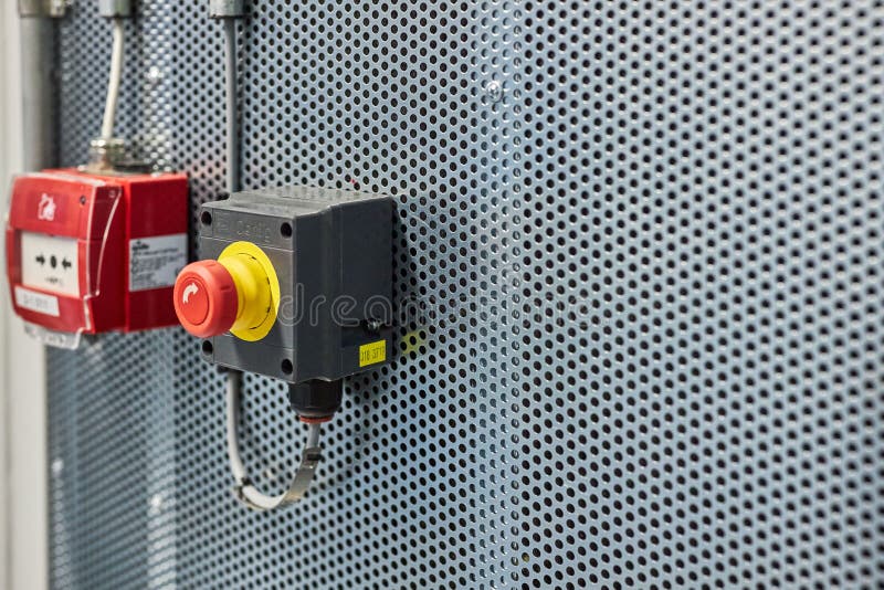 Close Up of Big Red Button in a Construction Building Stock Image ...