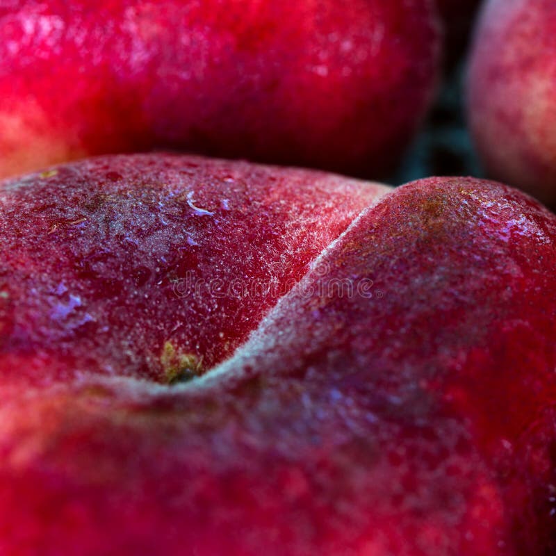 Close Up of Big Red Peaches with Water Drops. Stock Photo - Image of ...