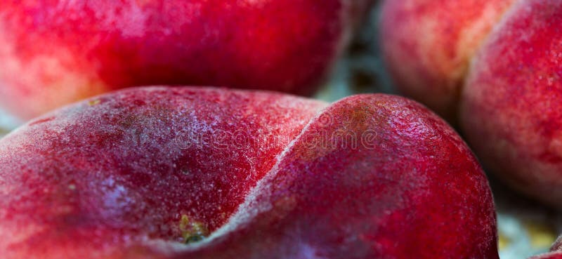 Close Up of Big Red Peaches with Water Drops. Stock Image - Image of ...