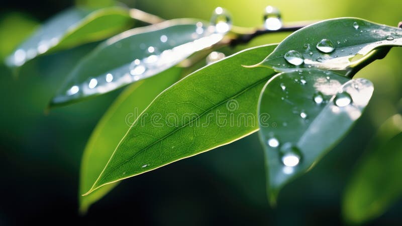 Close Up of Big Water Drops Falling from Wet Tree Leaves, Nature ...