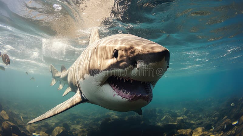 Close Up of a Big White Shark Under the Sea Stock Illustration ...
