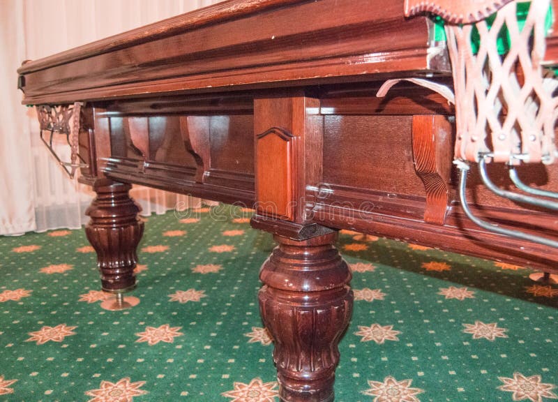 Close-up of a Billiard Table with a Pocket. Wooden Billiard Table Leg ...