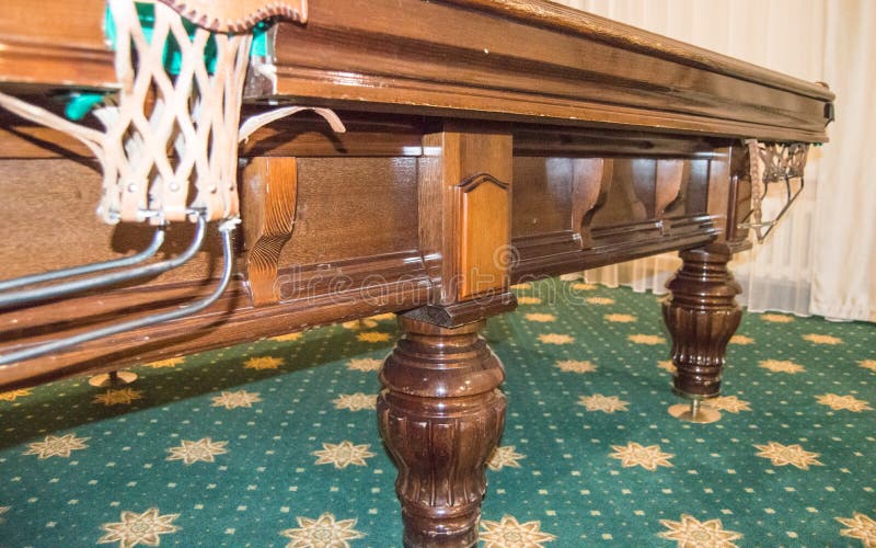 Close-up of a Billiard Table with a Pocket. Wooden Billiard Table Leg ...
