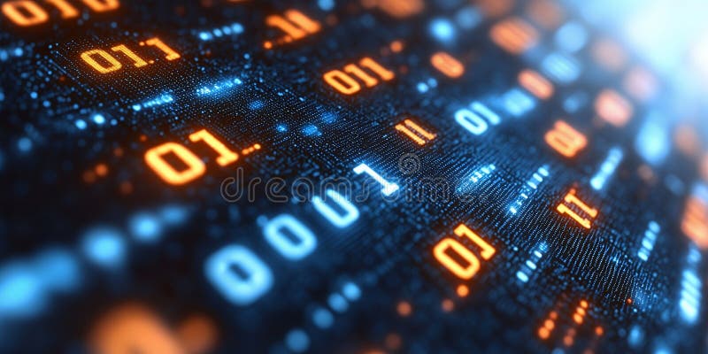 Closeup of Binary Code in Orange and Blue Stock Illustration ...