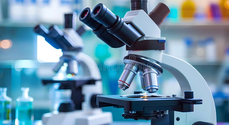 Close-up of Binocular Microscope in a Scientific Laboratory Stock Image ...