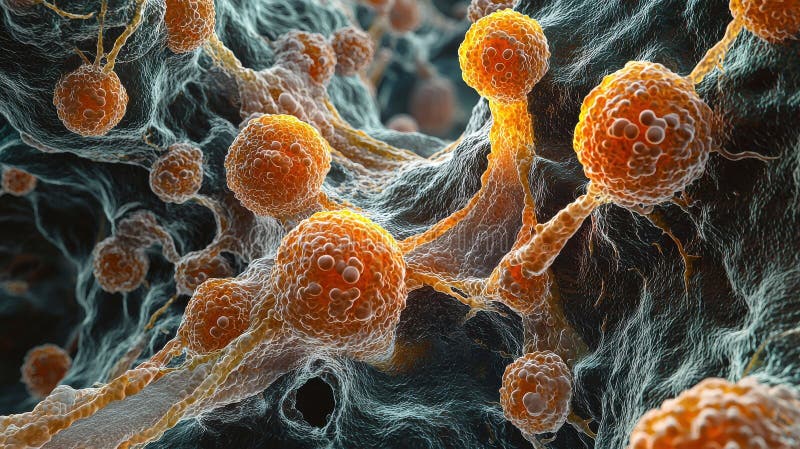 Close Up of a Biological Cell with Orange Colored Structures and ...