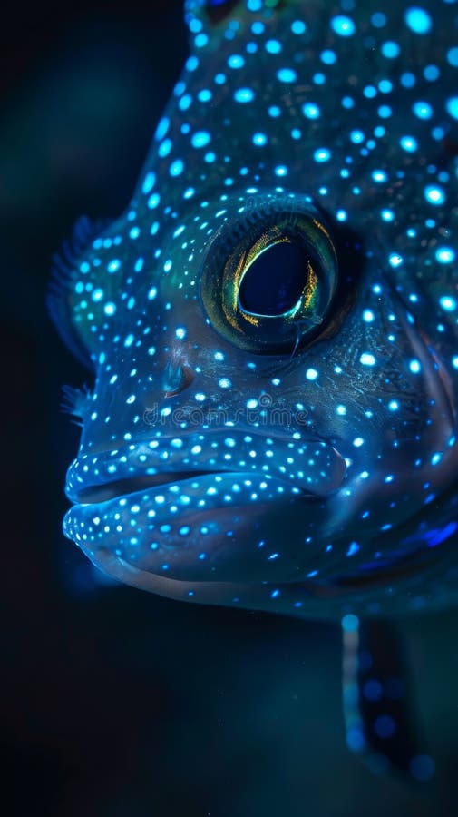 Close-up of a Bioluminescent Fish with Blue Spots Stock Photo - Image ...