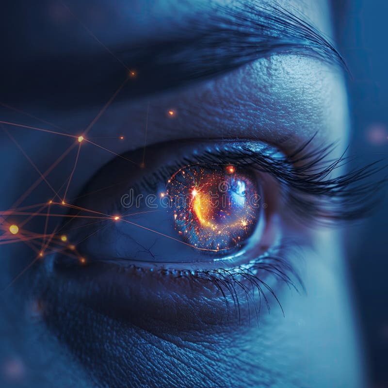 Close-Up Biometrics of Eye, Lines and Network Points Stock Illustration ...