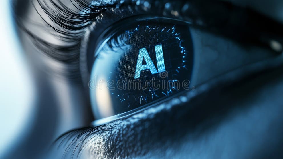 Close-up of a Bionic Eye Featuring AI Letters on the Iris, Highlighting ...