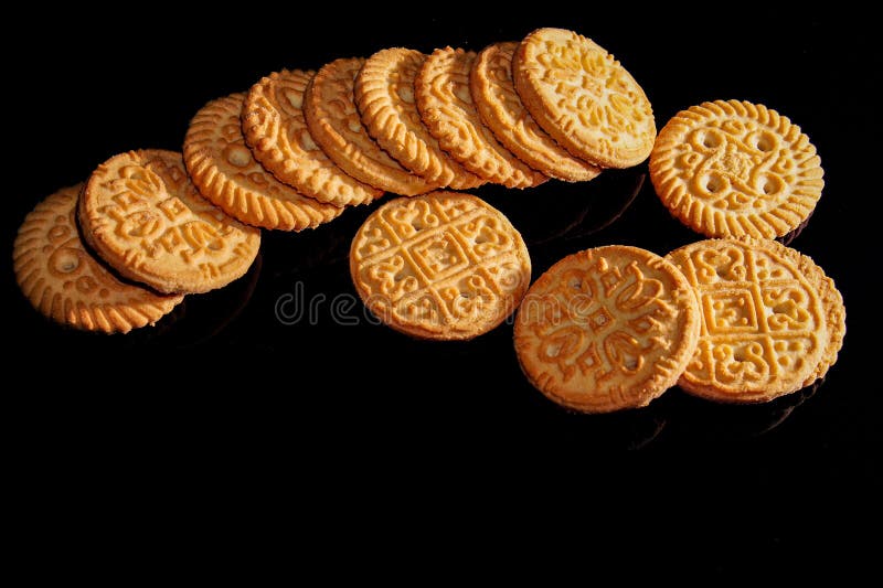 Baked Biscuits on a Beautiful and Elegant Black Background. Stock Image ...