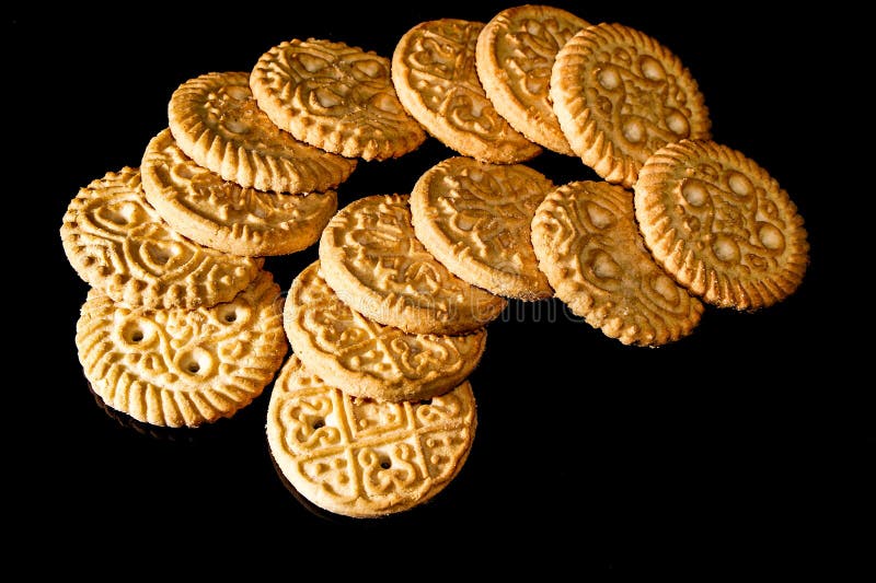Baked Biscuits on a Beautiful and Elegant Black Background. Stock Photo ...