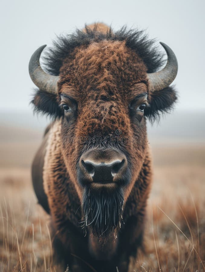 Close-up of a Bison Standing in a Grassland. Stock Photo - Image of ...